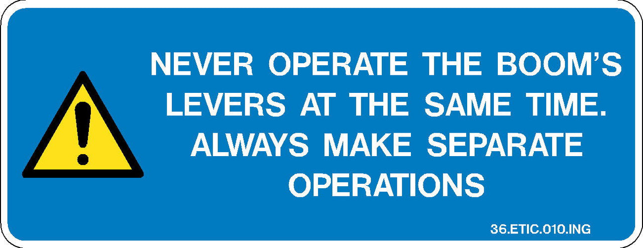 Decal - Never Operate Boom Levers, Blue | Safety Decals