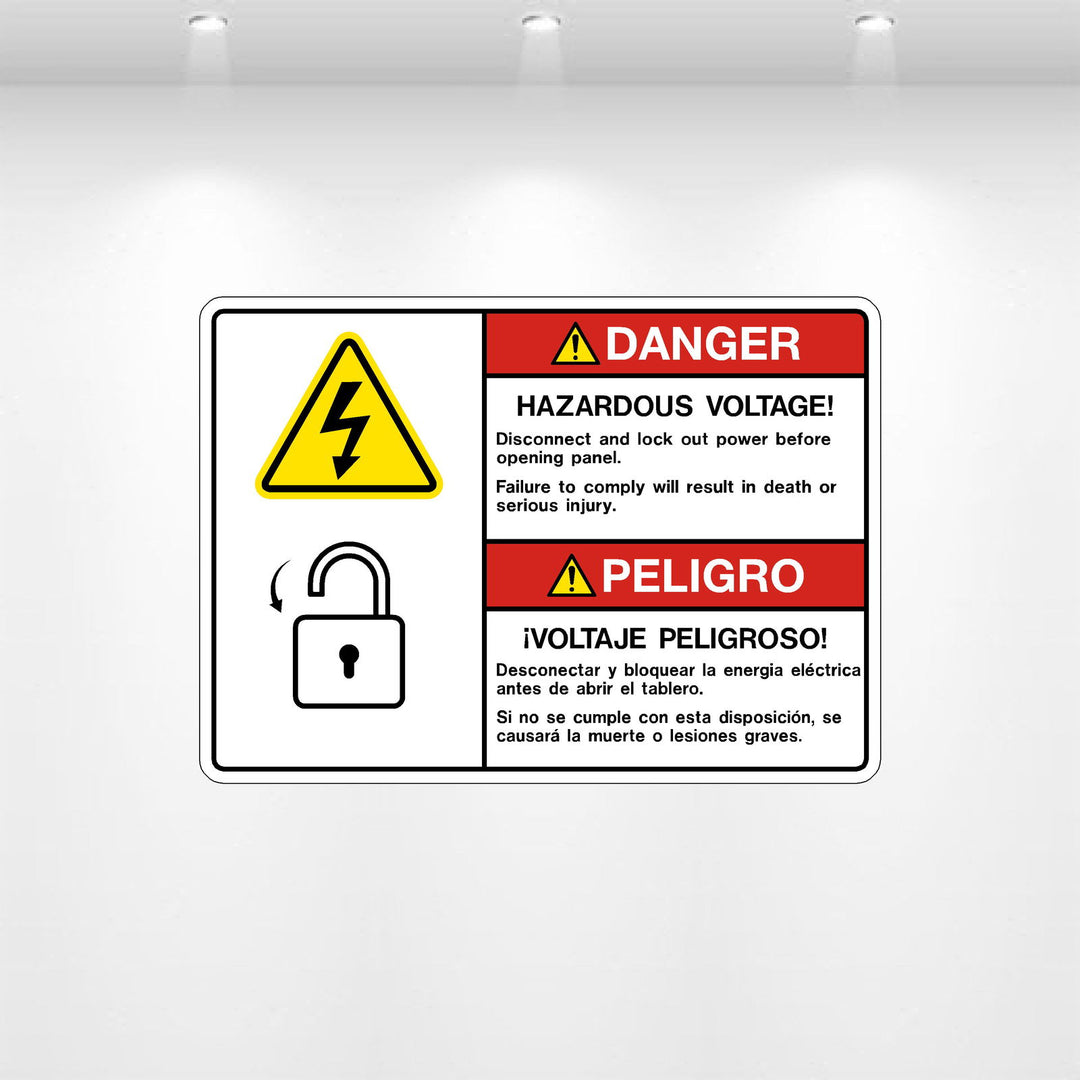 Bilingual DANGER Hazardous Voltage Decal | Electrical Safety Sign ...