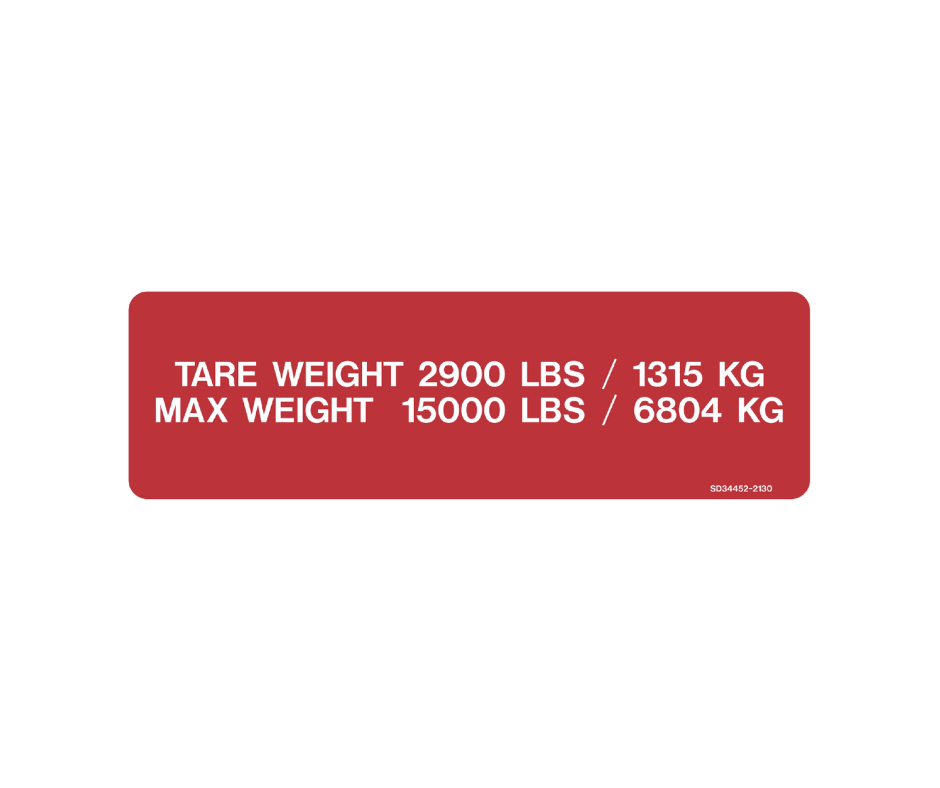 Decal - Tare/Max Weight 15000lbs, Red | Safety Decals