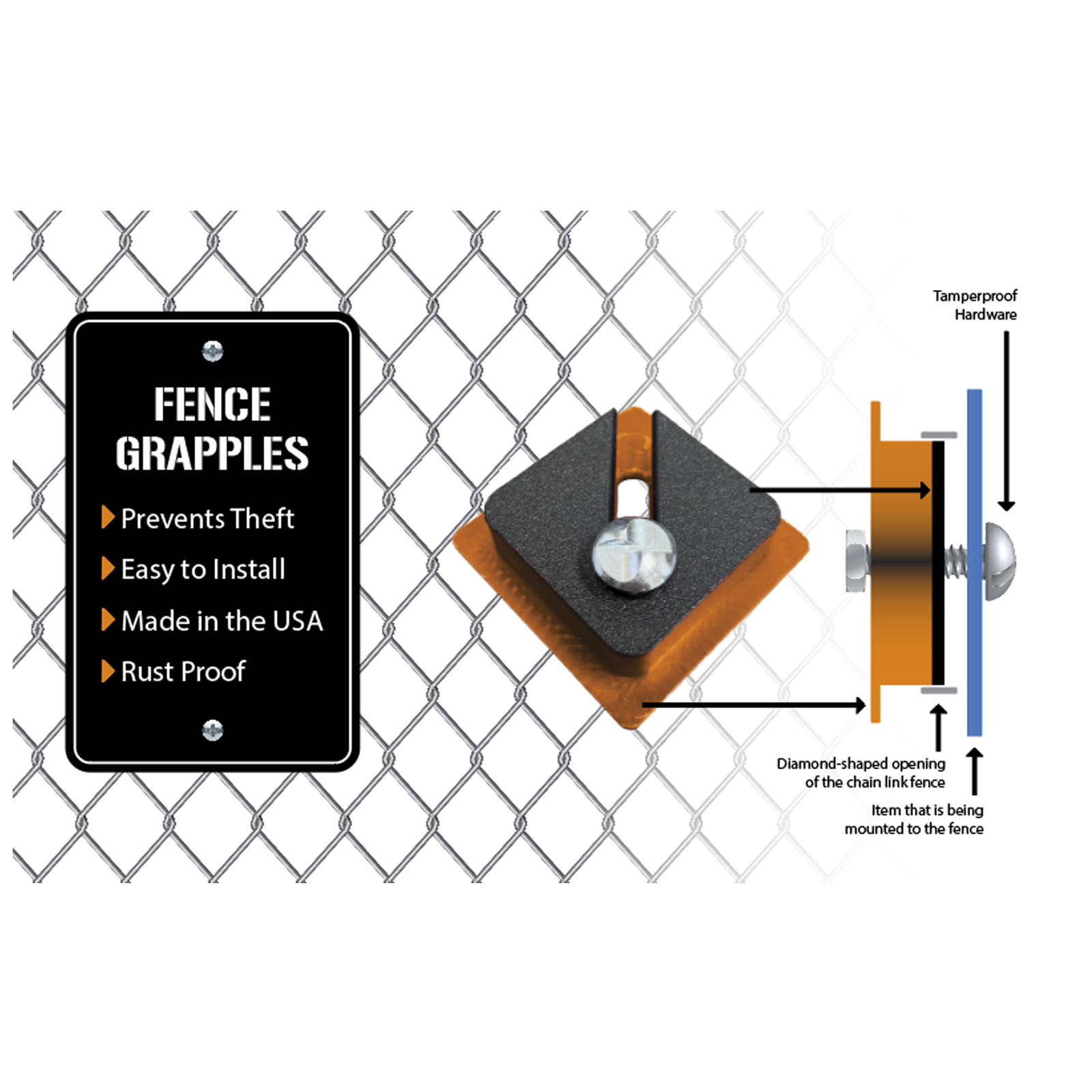 High-Quality Fence Grapples, Black - White | Safety Decals
